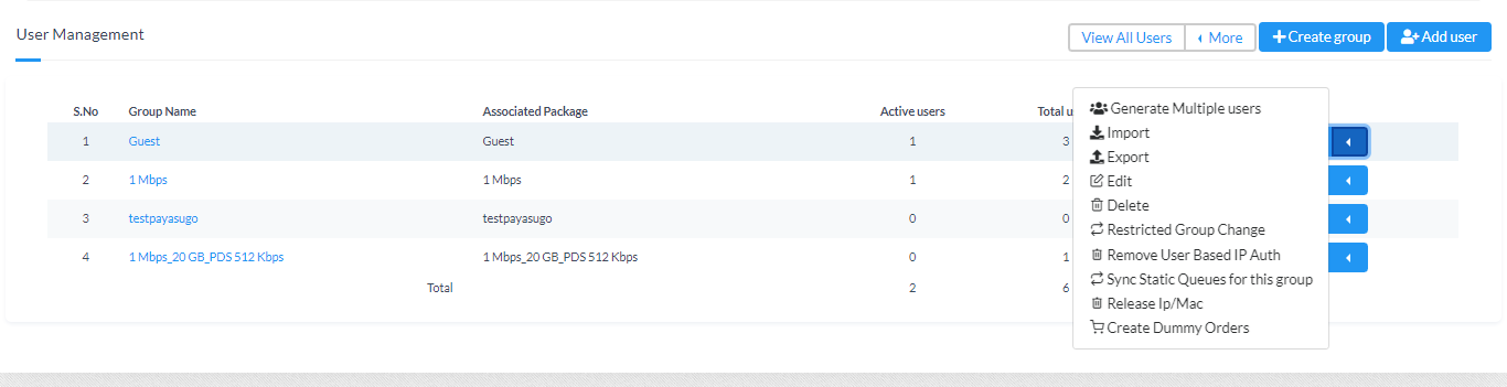 User group management shortcuts - Documentation - Jaze ISP Manager